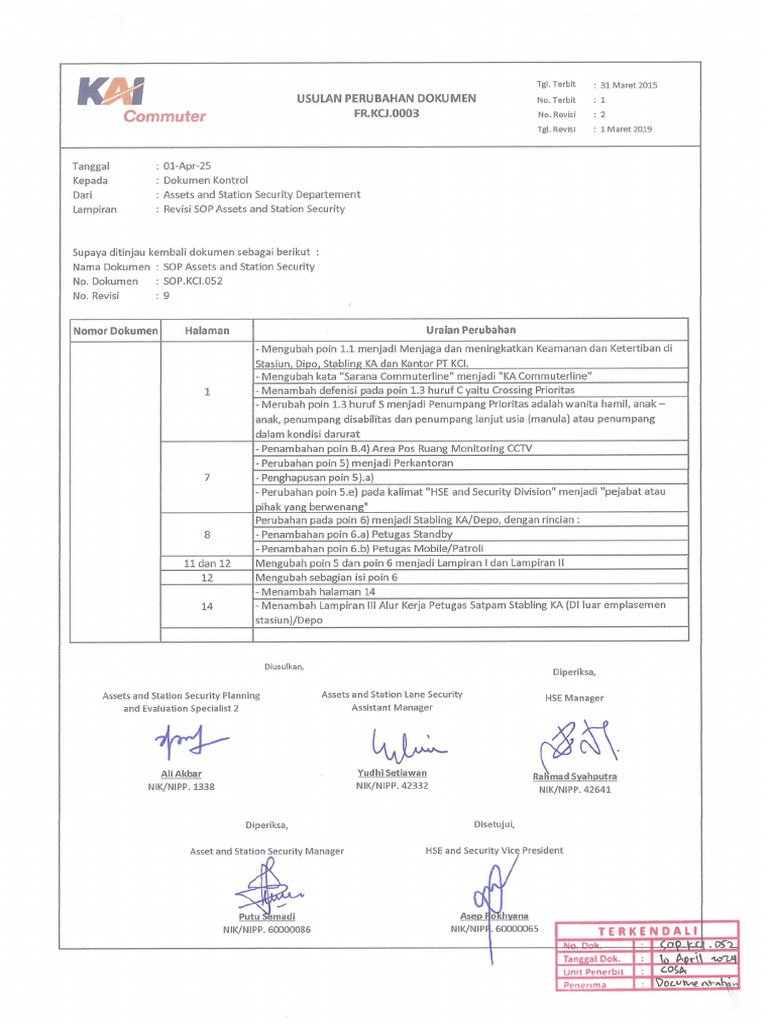 (Terkendali) - Sop-kci-052-Sop Stasioner (Usulan Rev 9 | PDF