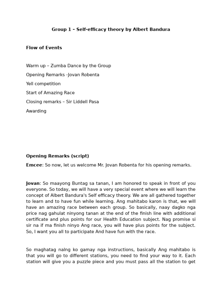 Self-Efficacy Theory Event Overview | PDF | Self Efficacy ...