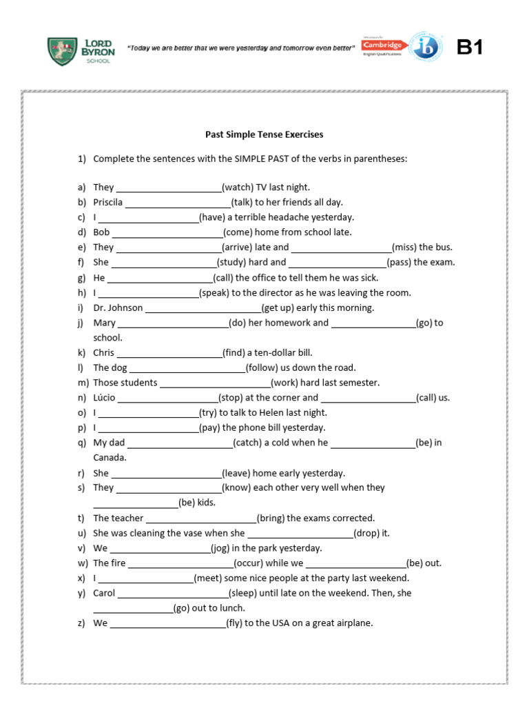 Past Simple Tense Exercises | PDF | Language Mechanics | Syntax