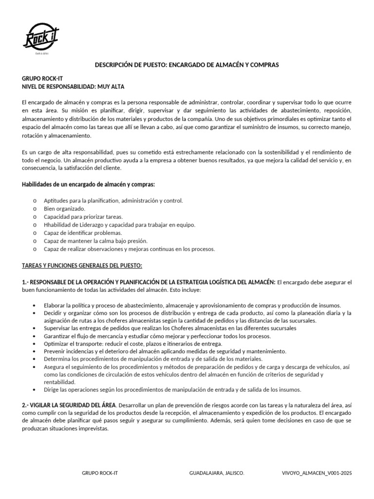 Encargado de Almacén y Compras: Funciones y Responsabilidades | PDF ...