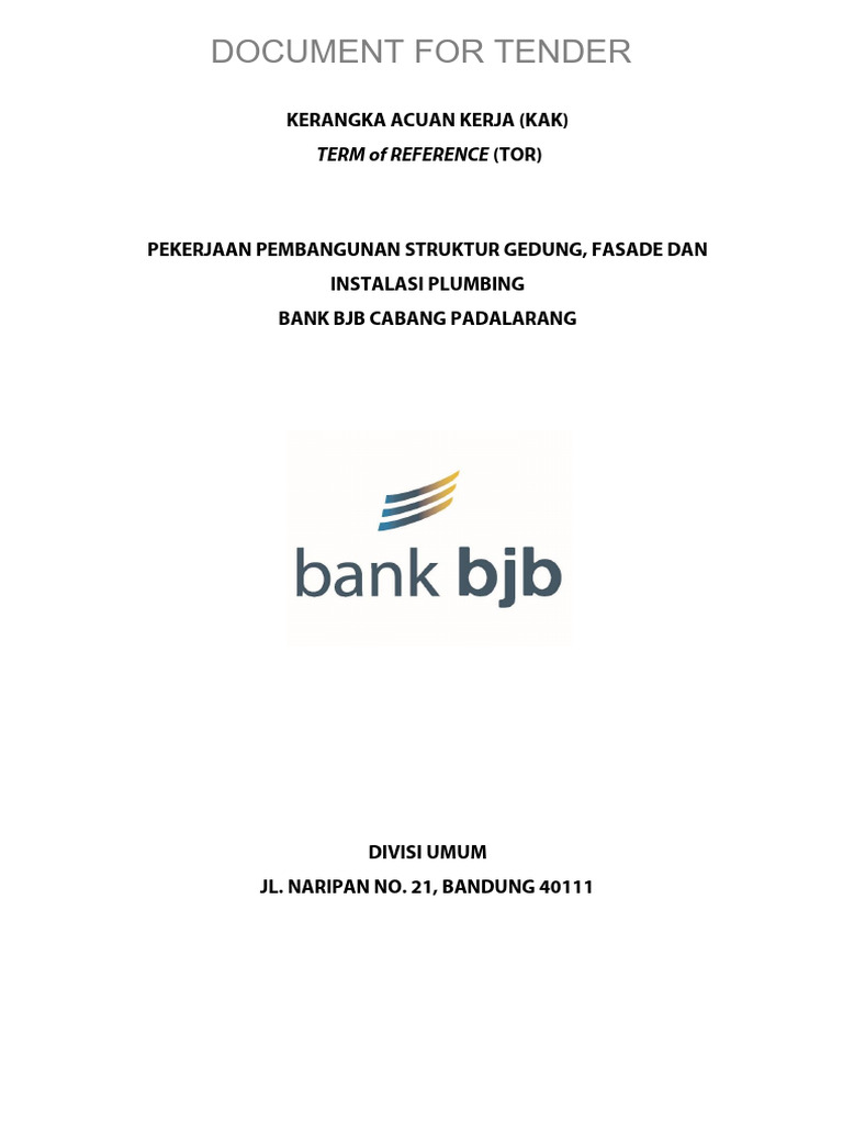 Tor Pekerjaan Pembangunan Struktur Gedung Fasade Dan Instalasi Plumbing Bank BJB Cabang ...