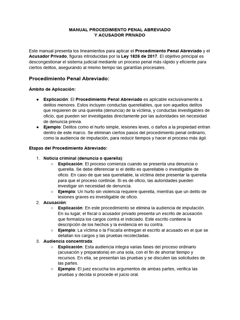 Manual Procedimiento Penal Abreviado y Acusador Privado | PDF | Queja | Daños y perjuicios