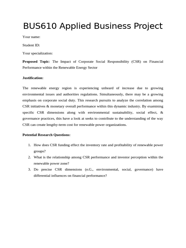 BUS610 Applied Business Project | PDF