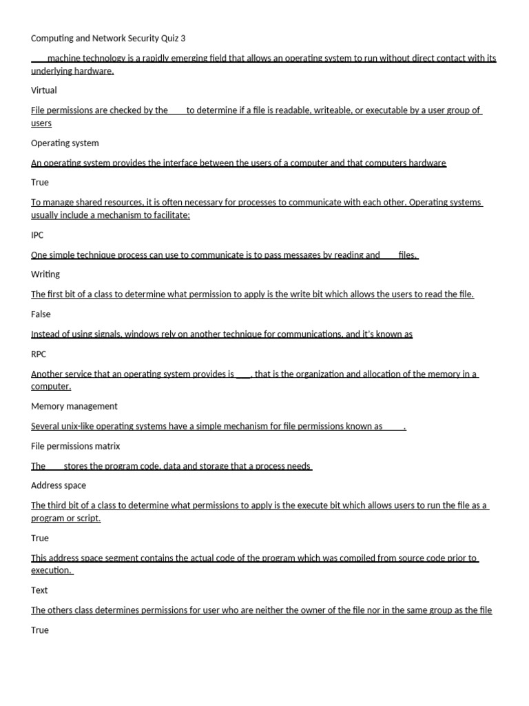 Computing and Network Security Quiz 3 | PDF | Operating System | Process (Computing)