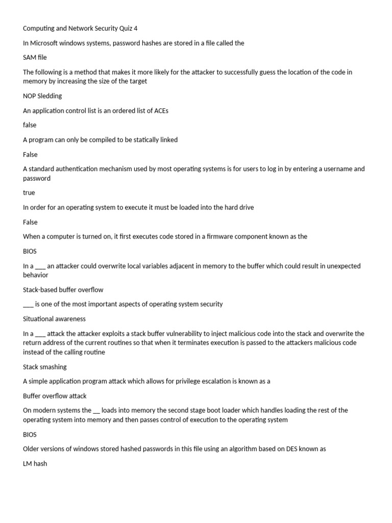 Computing and Network Security Quiz 4 | PDF | Operating System | Password