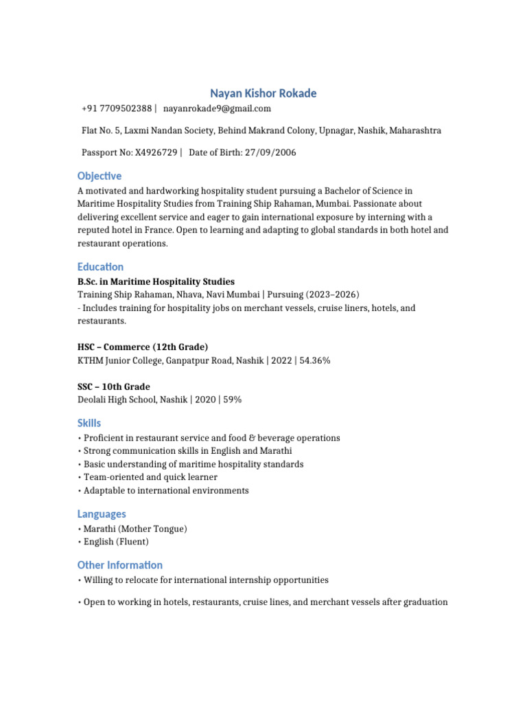 Nayan Rokade Internship Resume | PDF