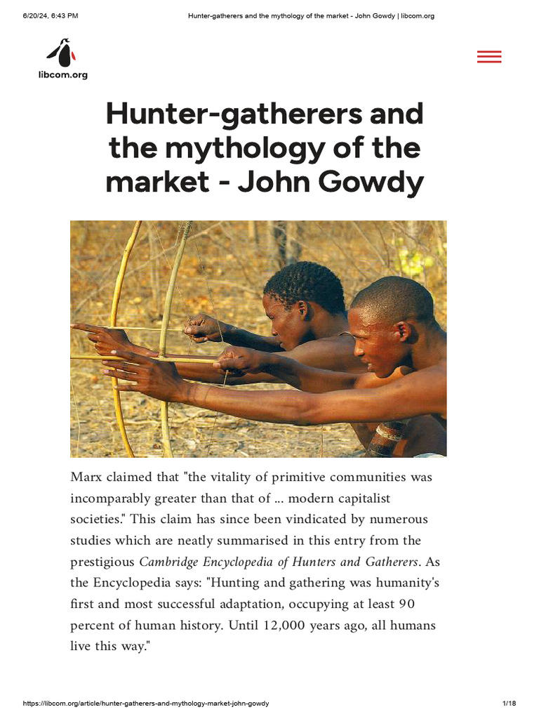 Hunter-Gatherers vs. Market Myths | PDF | Hunter Gatherer | Value ...