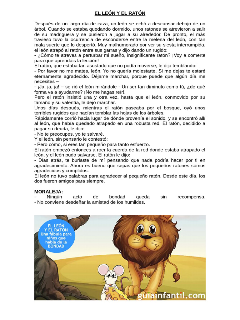 El león y el ratón: amistad y lecciones | PDF