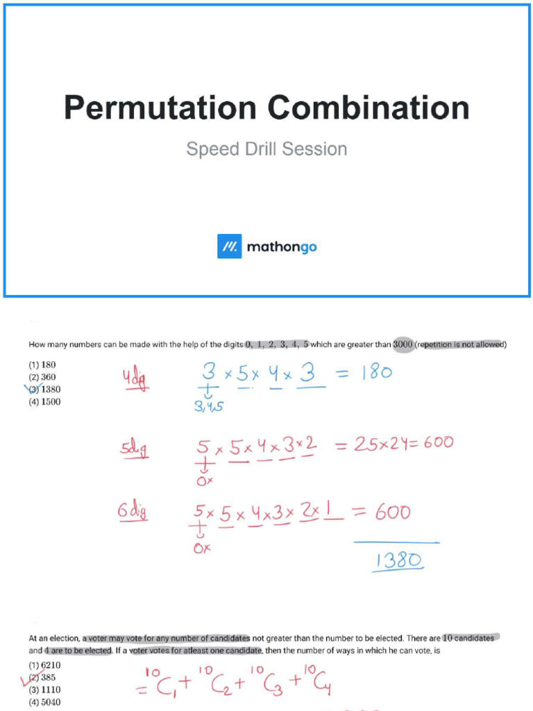 Permutation Combination - Speed Drill Video | PDF
