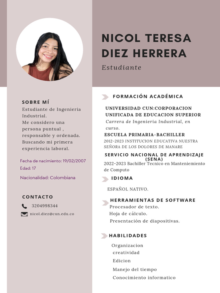 Hoja de Vida Nicol Diez | PDF