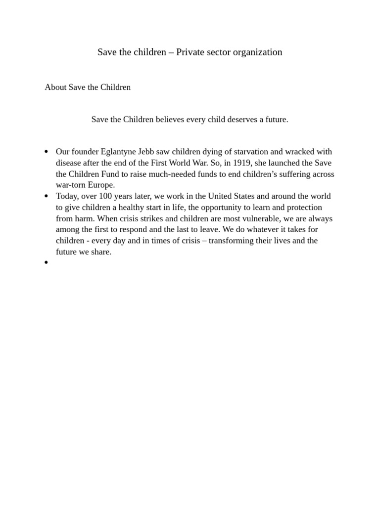 History of Save the Children Foundation | PDF