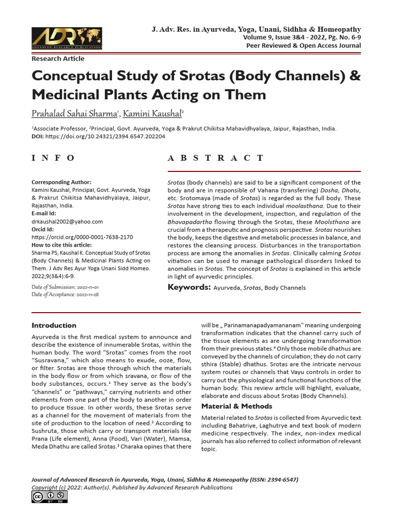 Conceptual Study of Srotas Body Channels Medicinal | PDF | Ayurveda