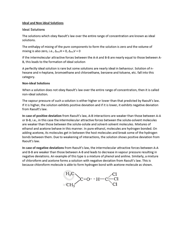 Ideal vs Non-Ideal Solutions Explained | PDF | Physical Sciences ...