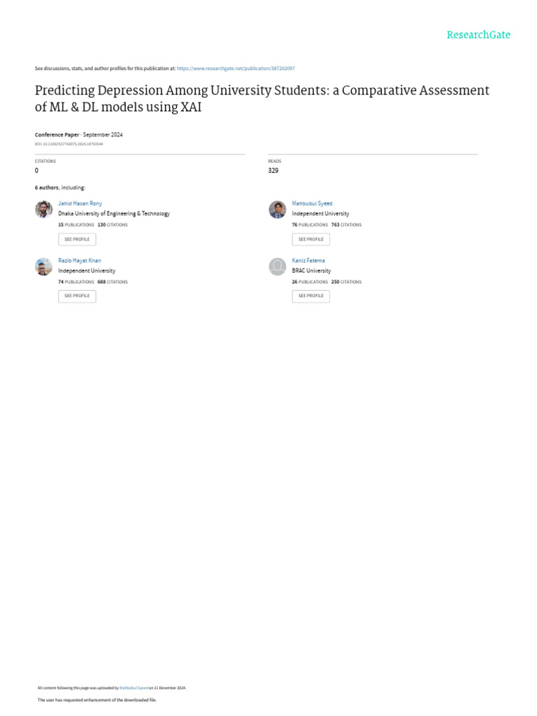 Predicting Depression Among University Students A Comparative Assessment of ML DL Models Using ...