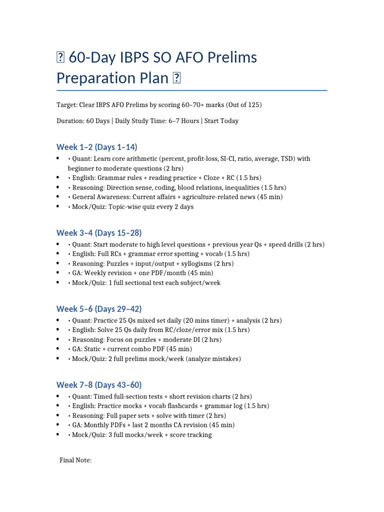 60 Day AFO Prelims Strategy Babe | PDF