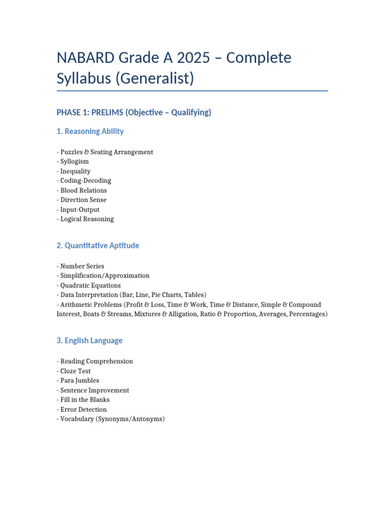 NABARD Grade A 2025 Syllabus Overview | PDF