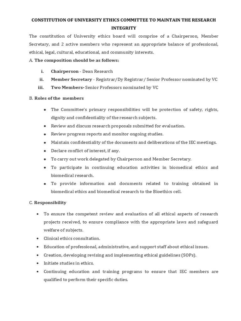 University Ethics Committee Constitution | PDF