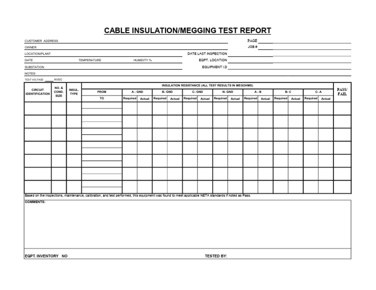 Cable Insulation Megging Test Report | PDF