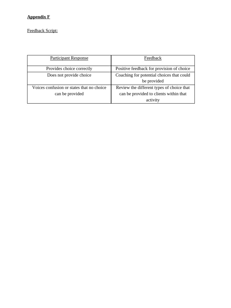 Feedback Script for Choice Provision | PDF