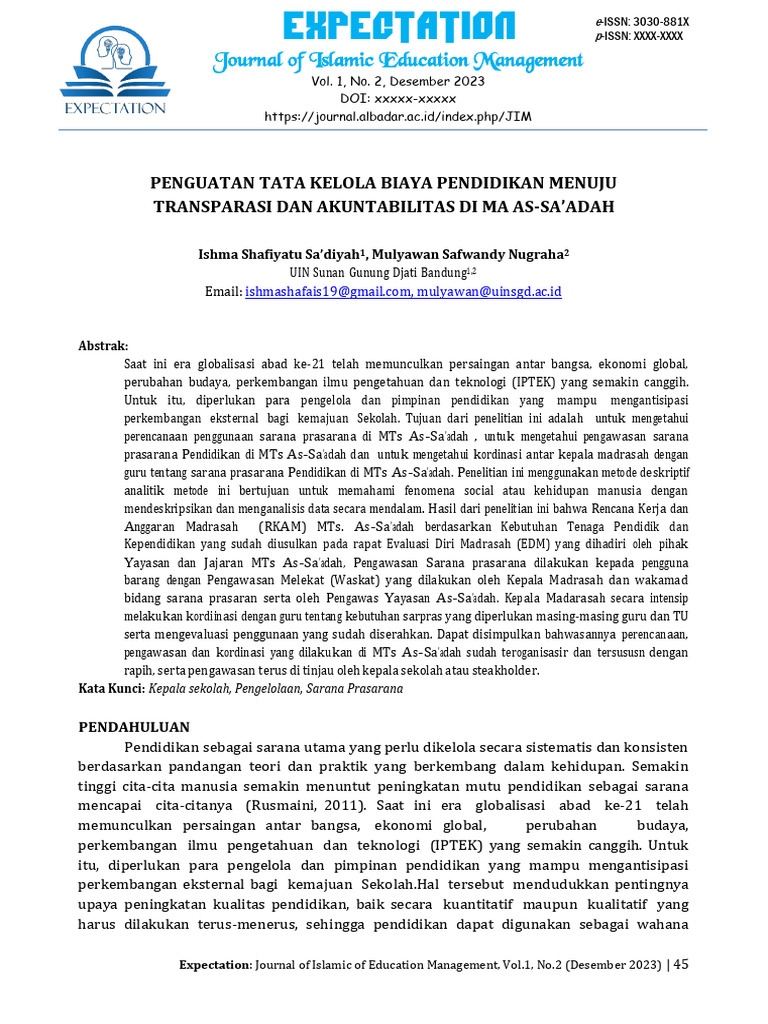 Pengelolaan Sarana Pendidikan di MTs As-Sa’adah | PDF