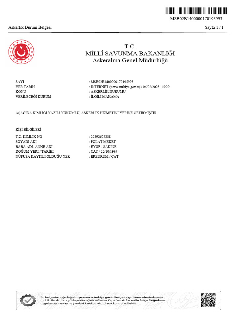Askerlik Belgesi | PDF