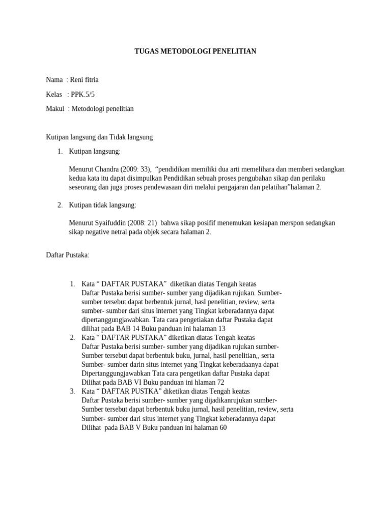 Tugas Metodologi Penelitian. Reni Fitria (Autorecovered) | PDF