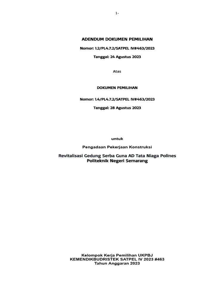 Adendum Dokpil Tender Konstruksi Polines | PDF