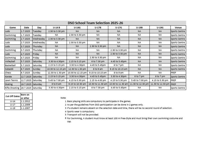 DSO Selection Schedule 2025-26 | PDF