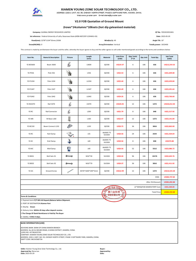 FOB Quotation for Solar Mounting System | PDF