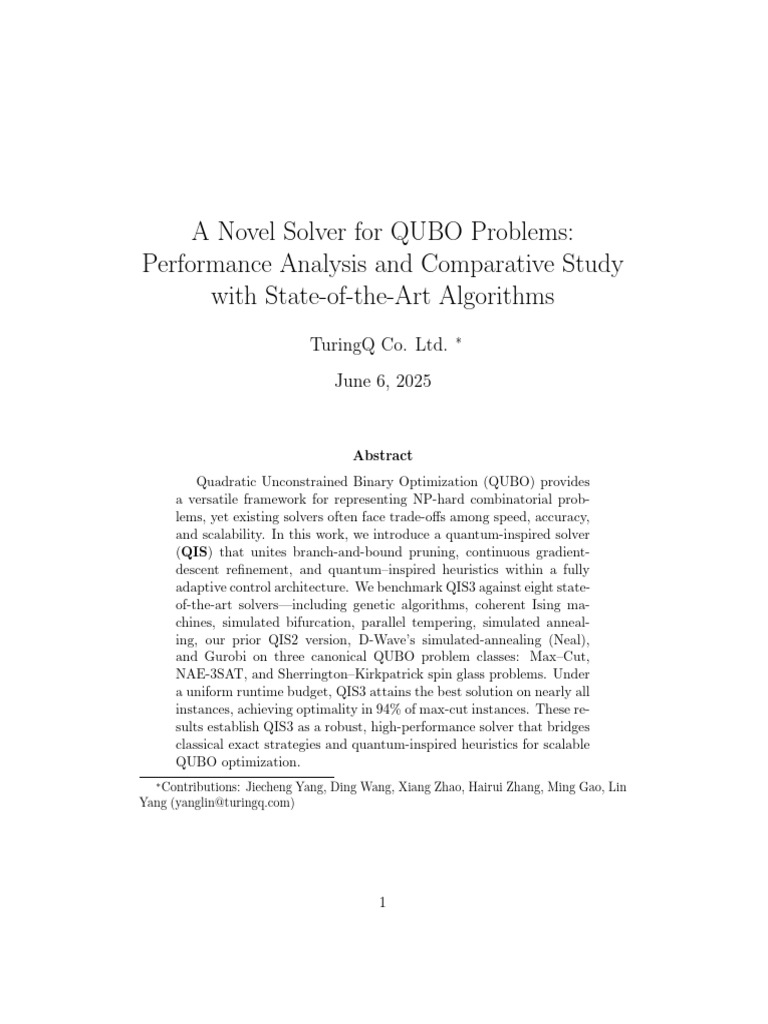 A Novel Solver For QUBO Problems Performance Analysis and Comparative Study With State-Of-The ...