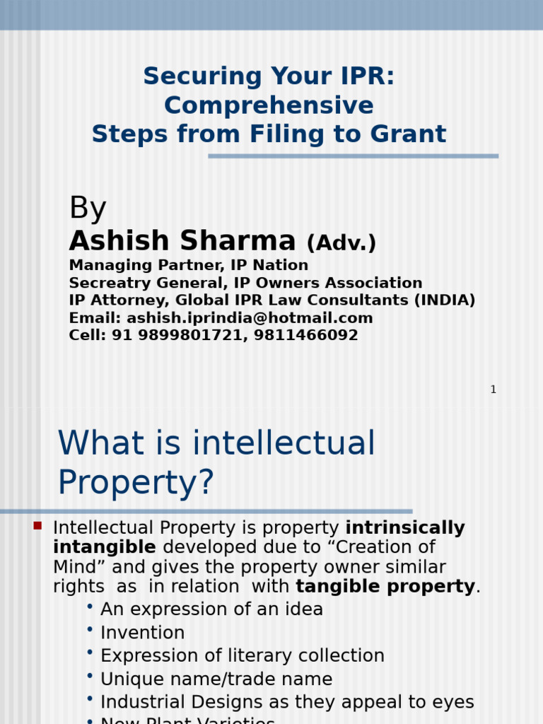 IPR Presentation - Ashish Sharma | PDF | Trademark | Patent