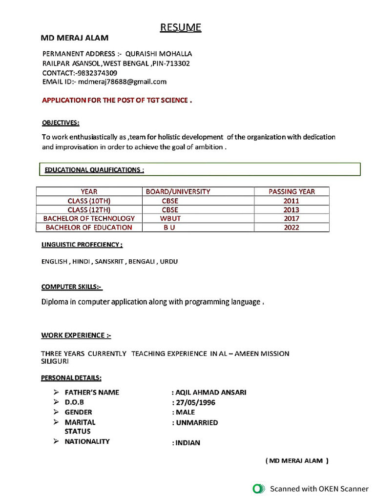 MD MERAJ ALAM TGT Science | PDF