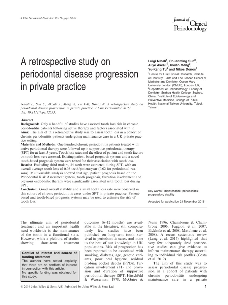 Periodontal Disease Progression Study | PDF | Periodontology | Human Tooth