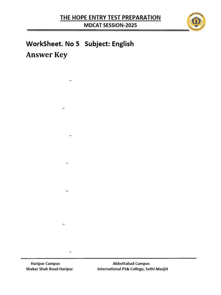 Answer Key English and Logical Reasoning | PDF