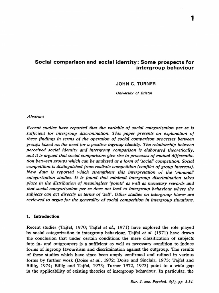 Social Comparison in Intergroup Behavior | PDF | Behavioural Sciences ...
