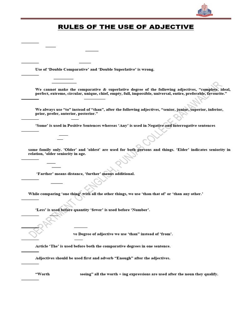 Rules of The Use of Adjective | PDF | Adjective | Adverb