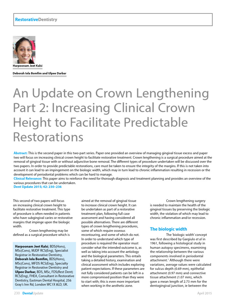 Crown Lengthening for Restorative Dentistry | PDF | Periodontology | Mouth