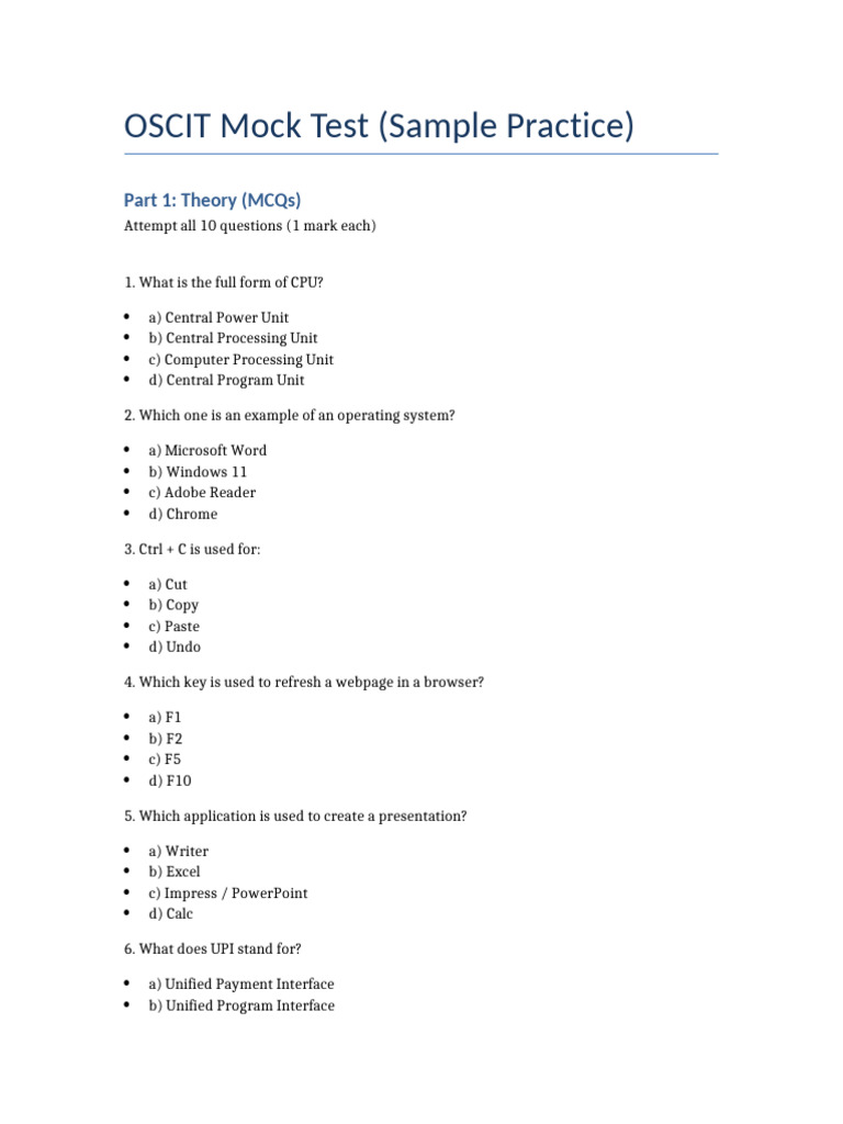 Oscit Mock Test | PDF