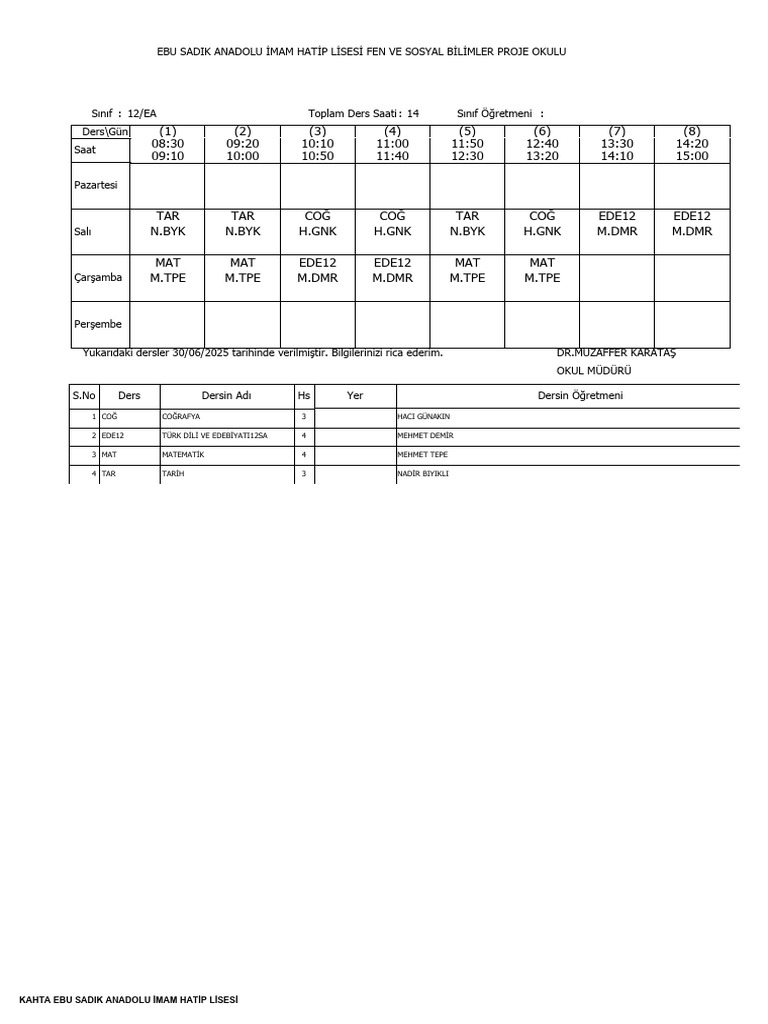 2025 Yaz Dyk Sinif Programi | PDF