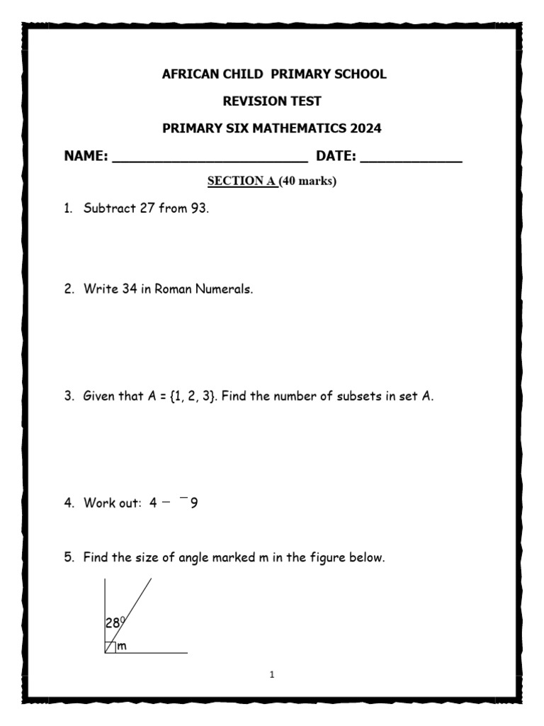 Primary Six Mathematics Revision Test | PDF | Area | Mathematics