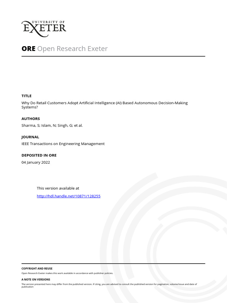 Why Do Retail Customers Adopt Artificial Intelligence Ai 3ff3h65u | PDF | Attitude (Psychology ...
