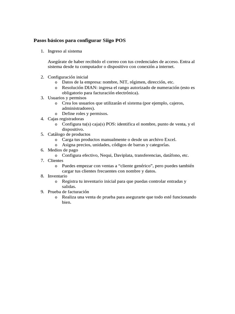 Configuración de Siigo POS: Guía Paso a Paso | PDF
