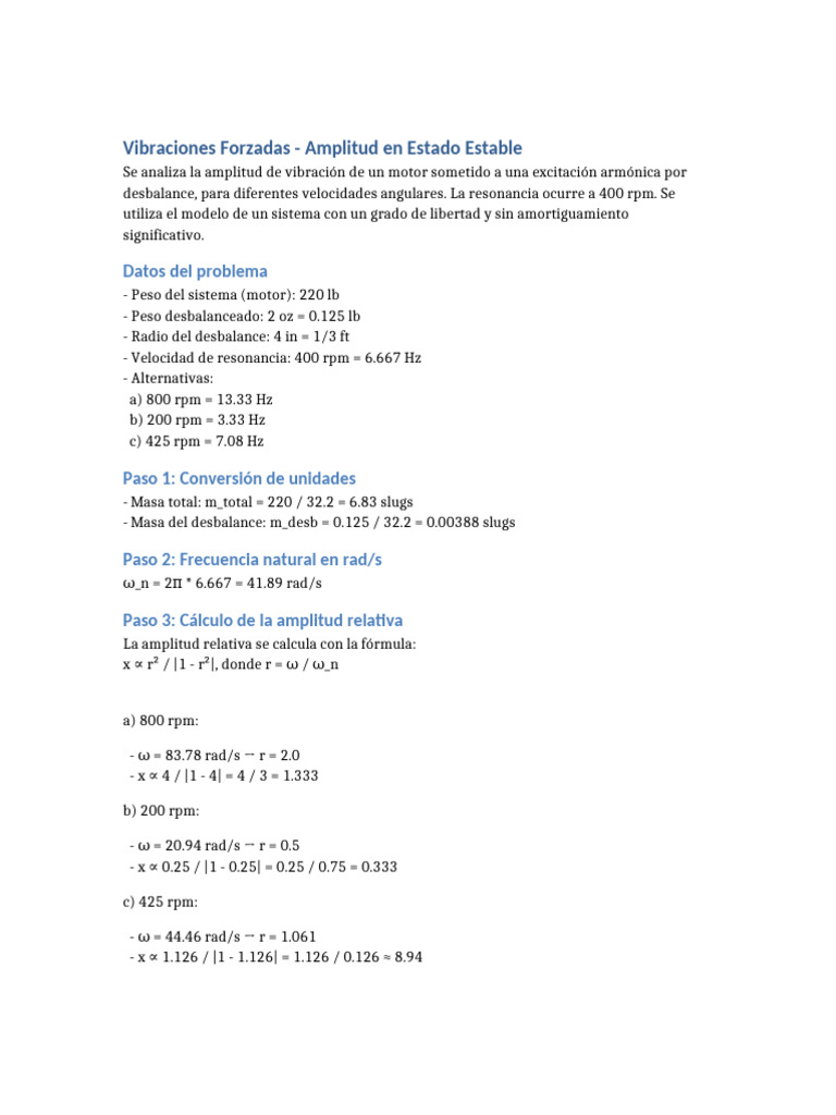 Amplitud Vibracion Estado Estable | PDF