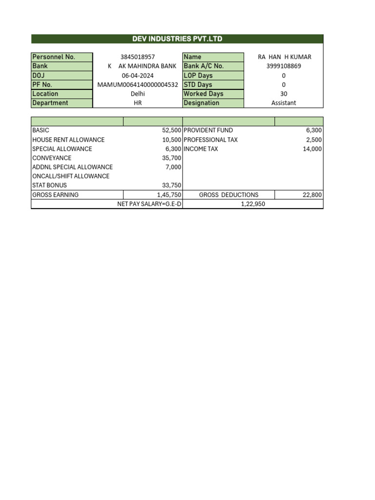 P Prashanth Salary Slip June 2025. | PDF