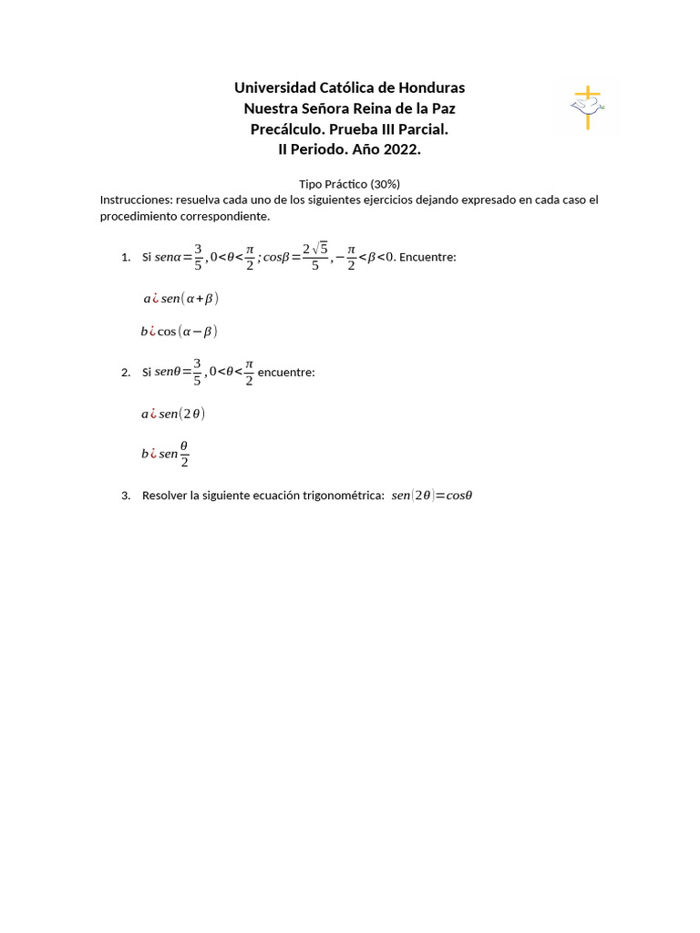 Prueba3 Precalculo II 2022 | PDF