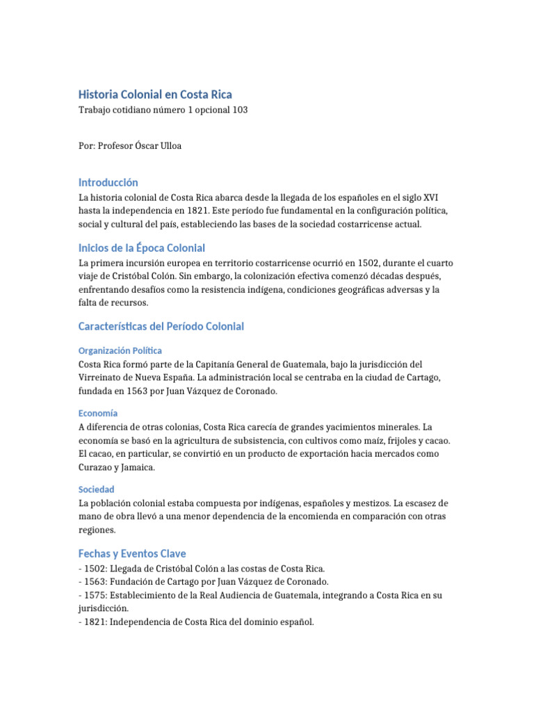 Historia Colonial Costa Rica | PDF | Nueva españa | Costa Rica
