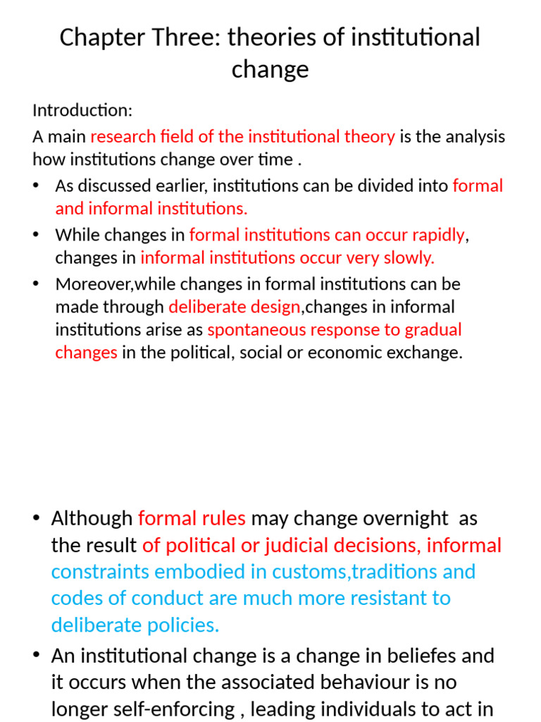 Theories of Institutional Change Explained | PDF | Institution | Thought