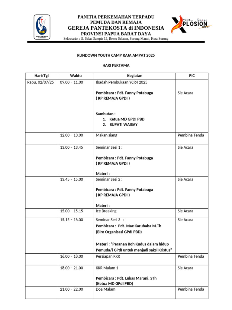 Rundown Youth Camp Raja Ampat 2025 (2) - 2 | PDF