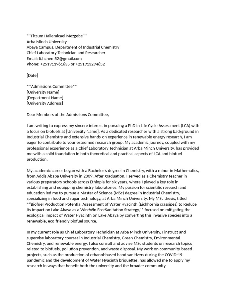 Motivational Letter from Robi 2 | PDF | Life Cycle Assessment | Sustainable Development