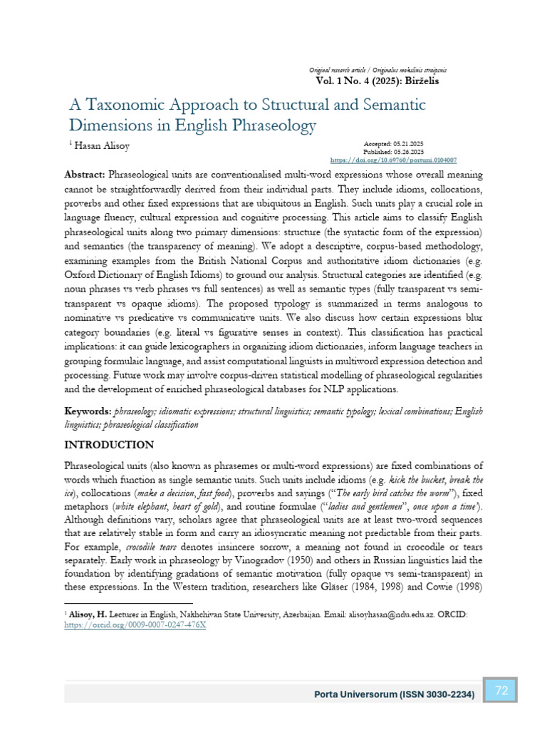 A Taxonomic Approach To Structural and Semantic Dimensions in English Phraseology | PDF | Idiom ...